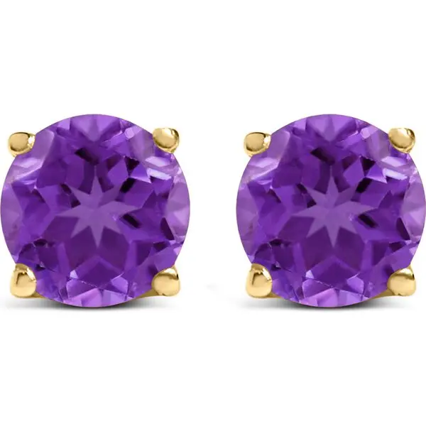 HAUS OF BRILLIANCE 14k Gold Birthstone Stud Earrings - Purple Amethyst | Yellow